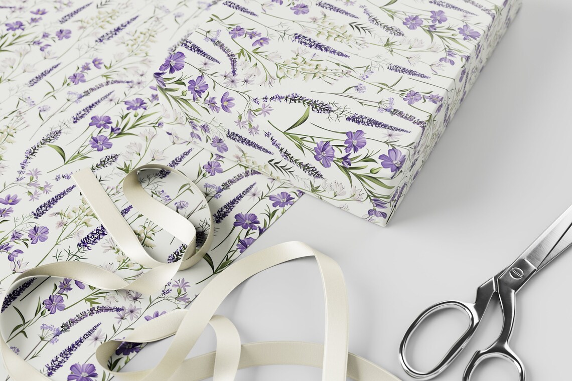 Lavender Botanical Wrapping Paper - Premium Gift Wrap, Botanical ...