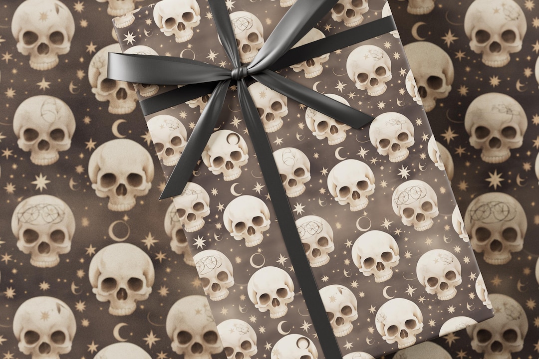 Skull Wrapping Paper - Halloween Collection, Vintage Pattern, Spooky ...