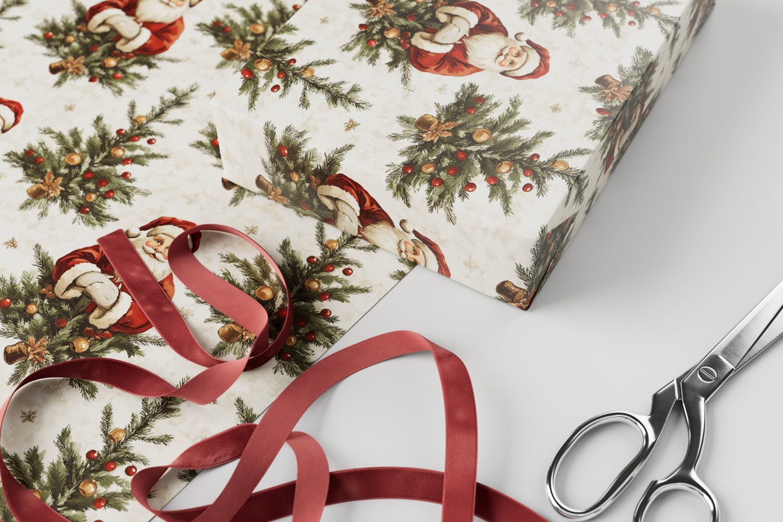 Santa Wrapping Paper - Premium Gift Wrap, Christmas Collection, Vintage ...