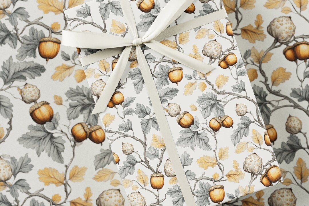 Acorn & Oak Wrapping Paper - Autumn Collection, Autumnal Design ...
