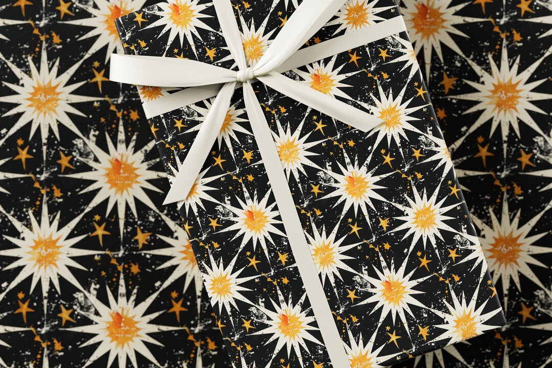 Starburst Block Print Wrapping Paper - Premium Gift Wrap, Block Print ...