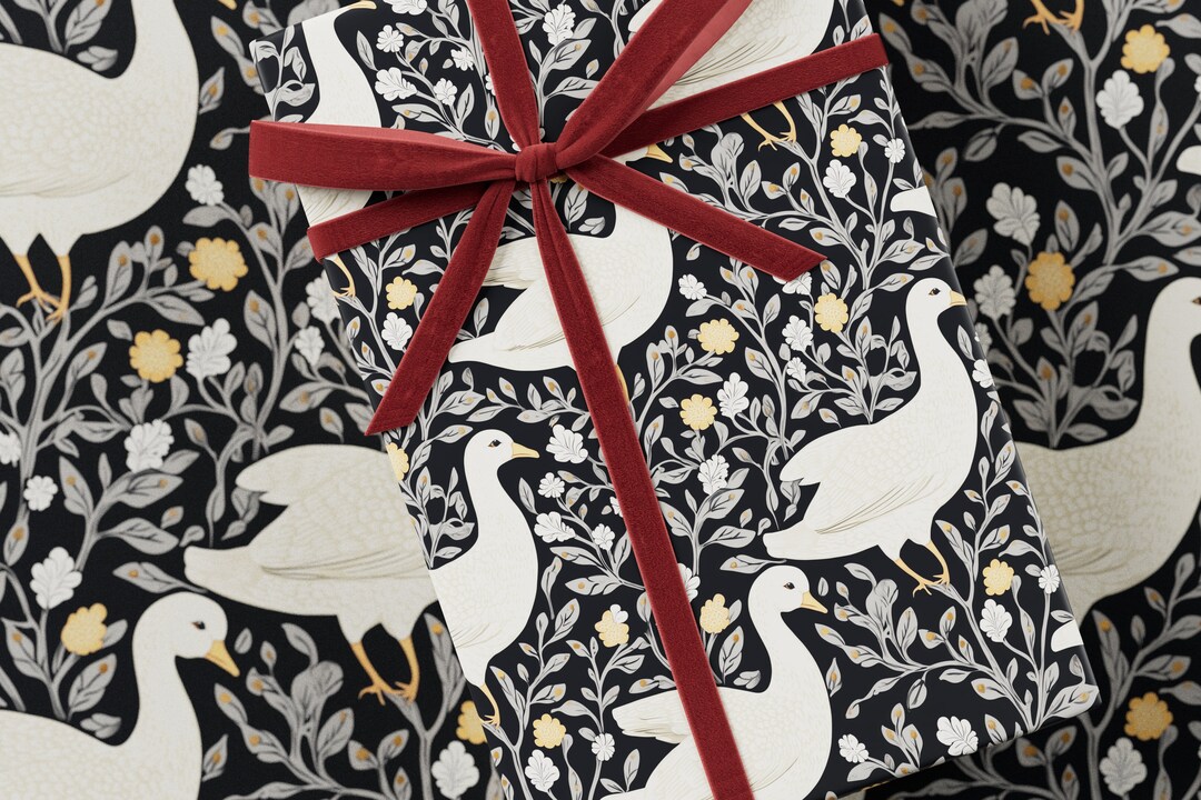 Geese Wrapping Paper - Christmas Collection, William Morris Inspired ...