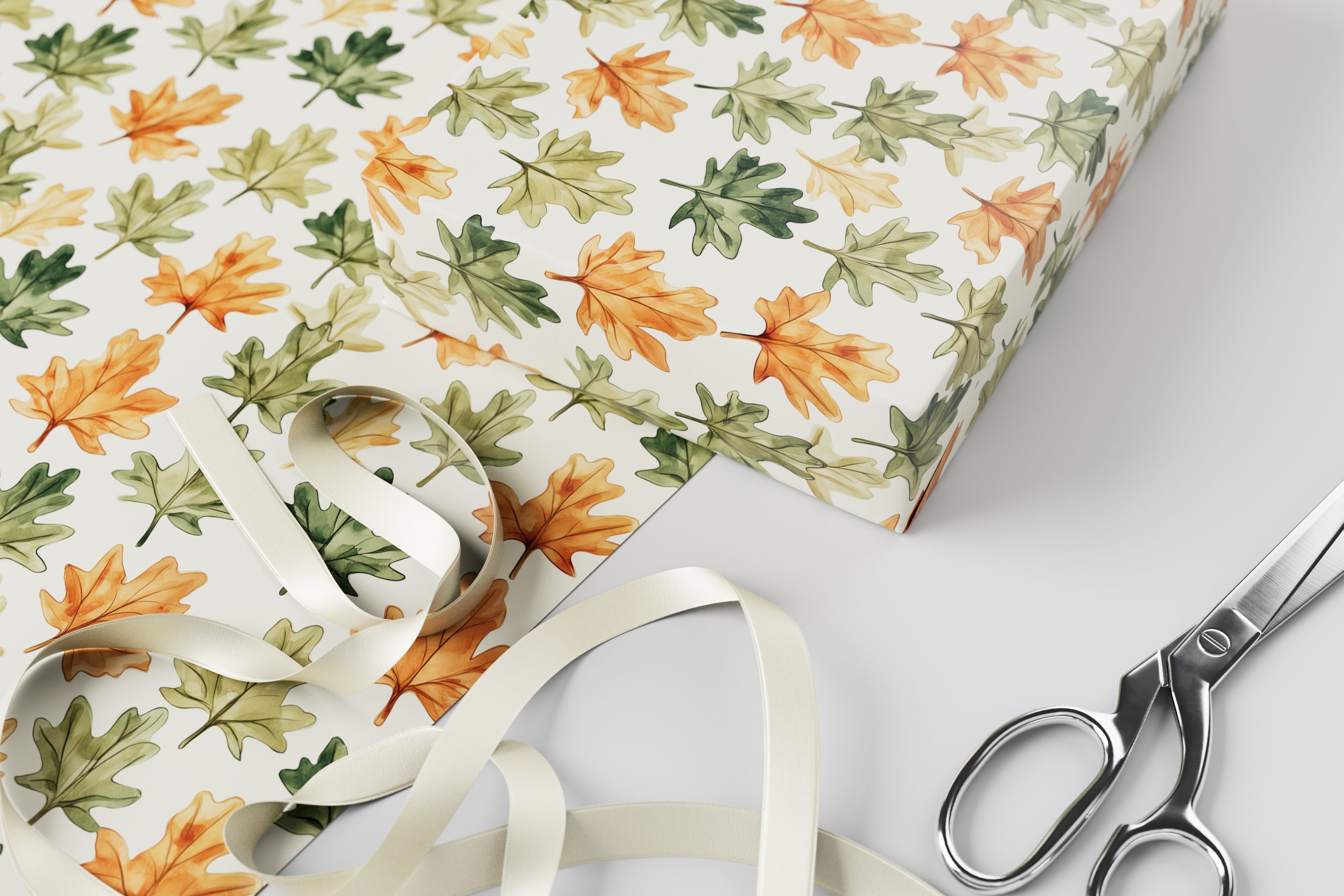 Autumn Oak Leaves Wrapping Paper - Autumn Collection, Autumnal Design ...