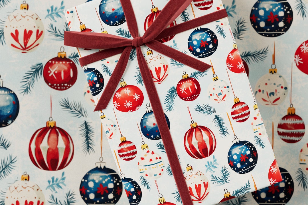 Festive Ornaments Wrapping Paper - Premium Gift Wrap, Christmas ...
