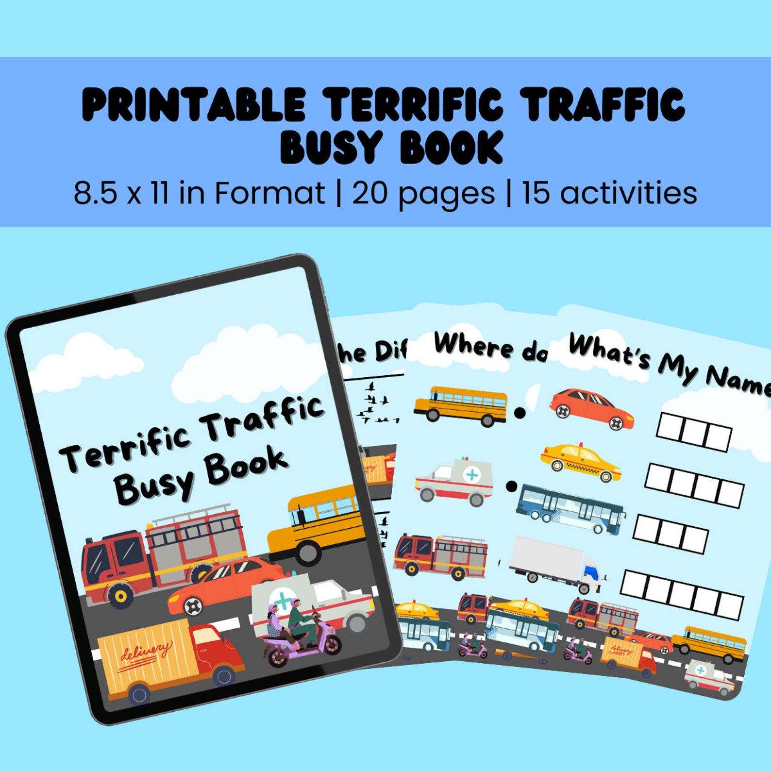 Printable Terrific Traffic Busy Book Interactive Learning Fun for Kids ...