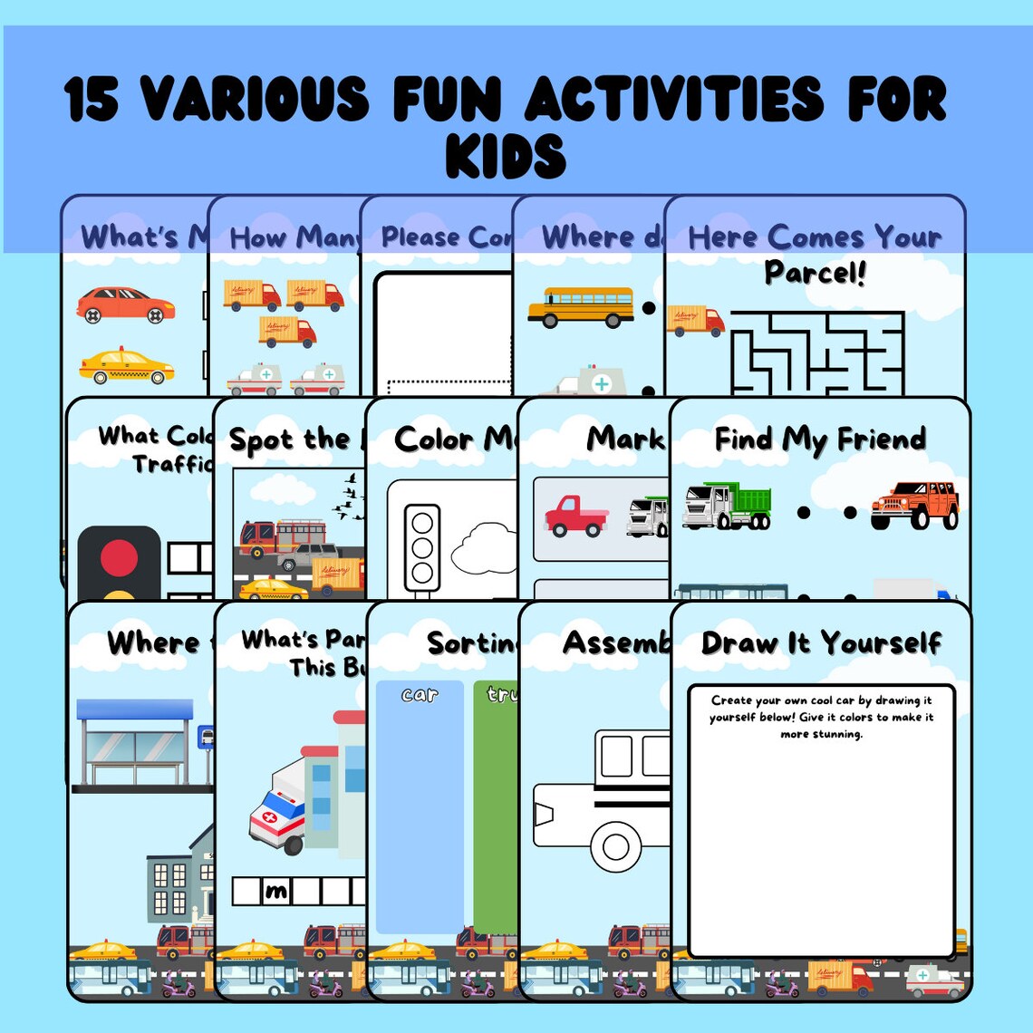 Printable Terrific Traffic Busy Book Interactive Learning Fun for Kids ...