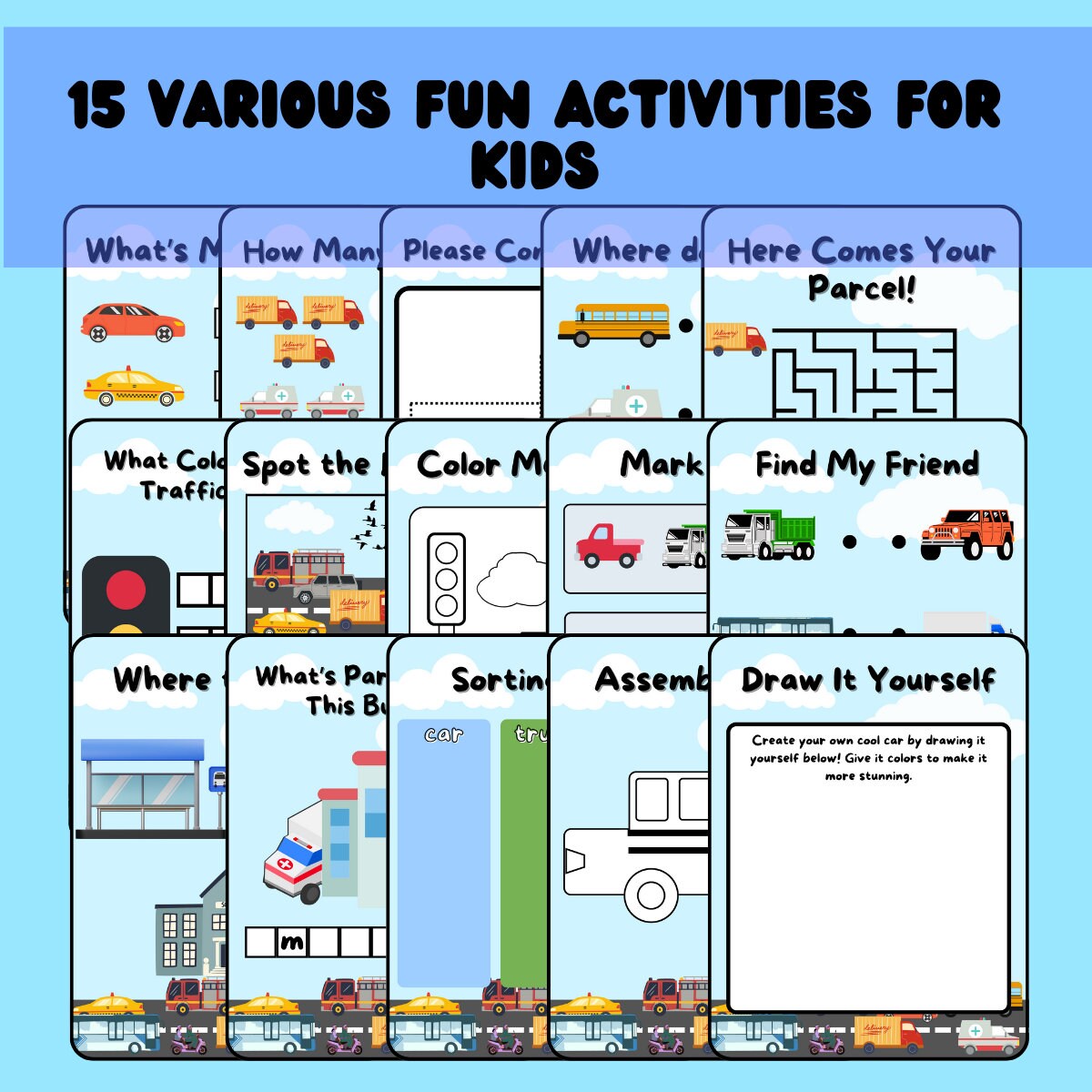 Printable Terrific Traffic Busy Book Interactive Learning Fun for Kids ...