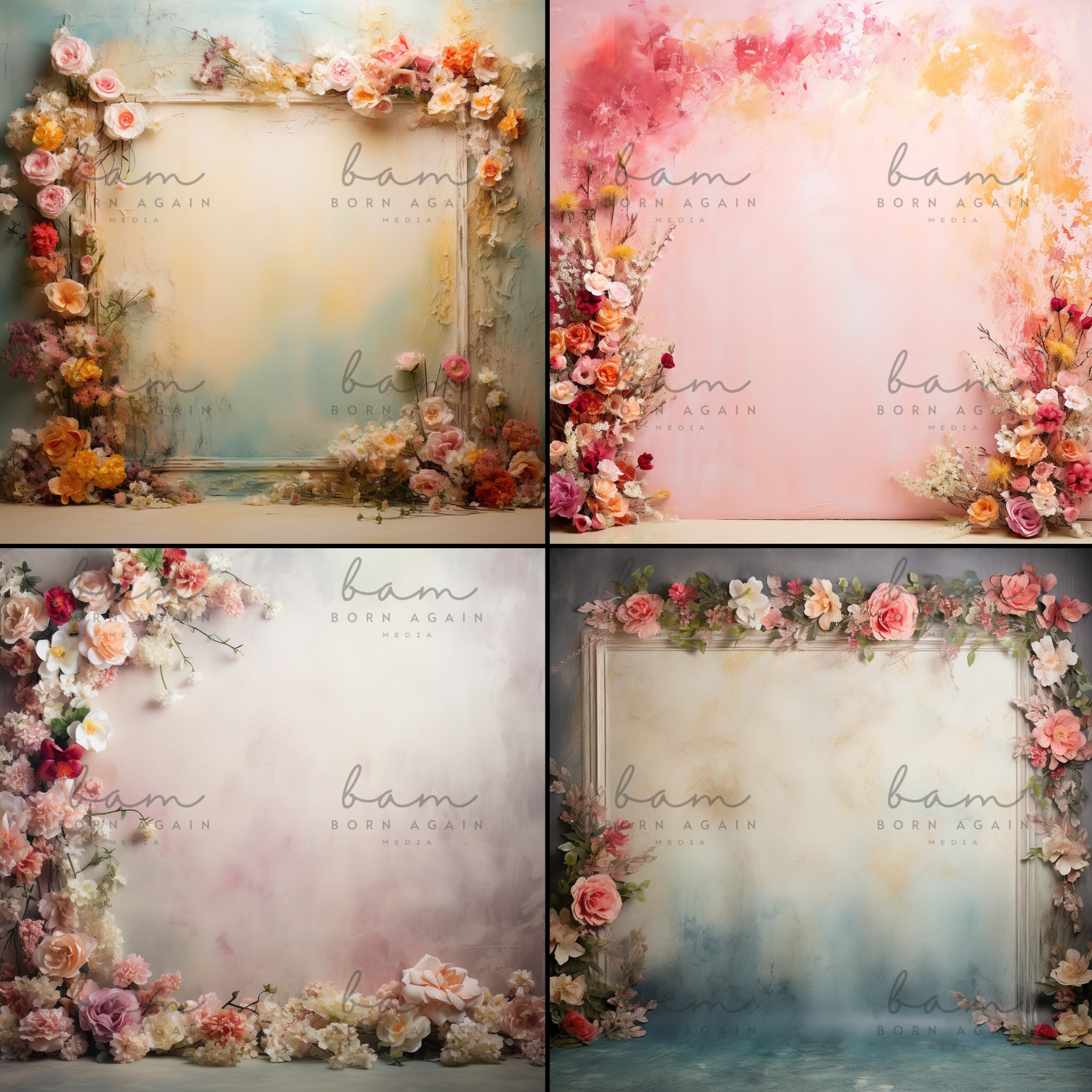 55 X Foral Borders Digital Backdrops, Digital Backdrop for Photography ...