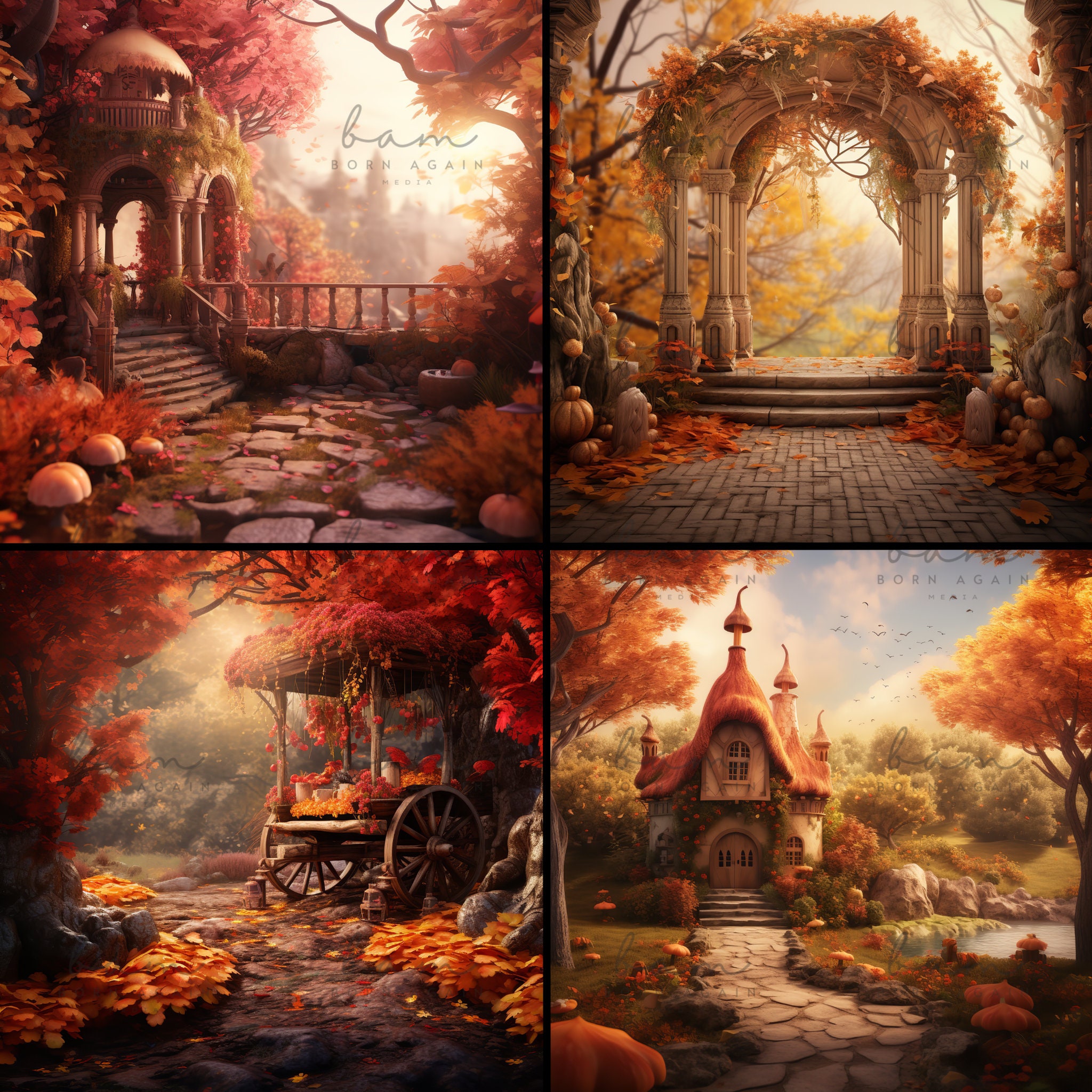 44 X Fairytale Autumn Digital Backdrops, Fall Backdrops for Kids ...