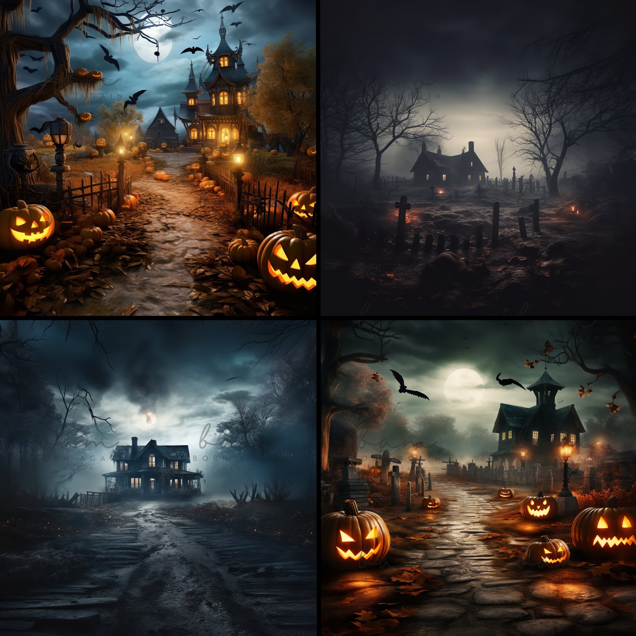 134 X Halloween Bundle Digital Backdrops, Spooky Halloween, Witches ...
