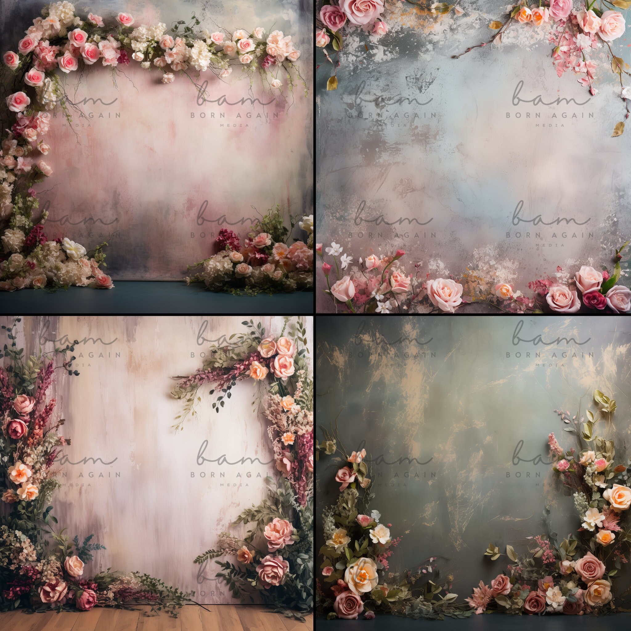 55 X Foral Borders Digital Backdrops, Digital Backdrop for Photography ...