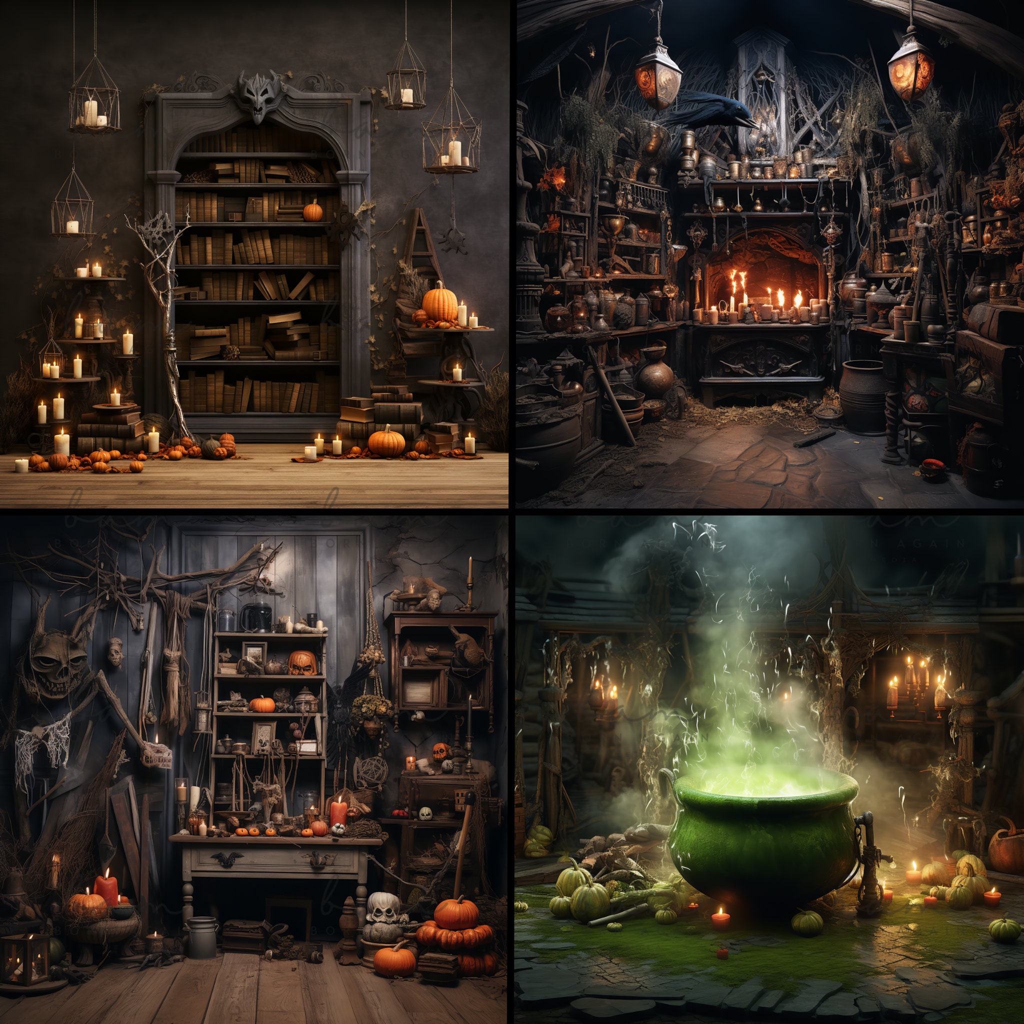 134 X Halloween Bundle Digital Backdrops, Spooky Halloween, Witches ...