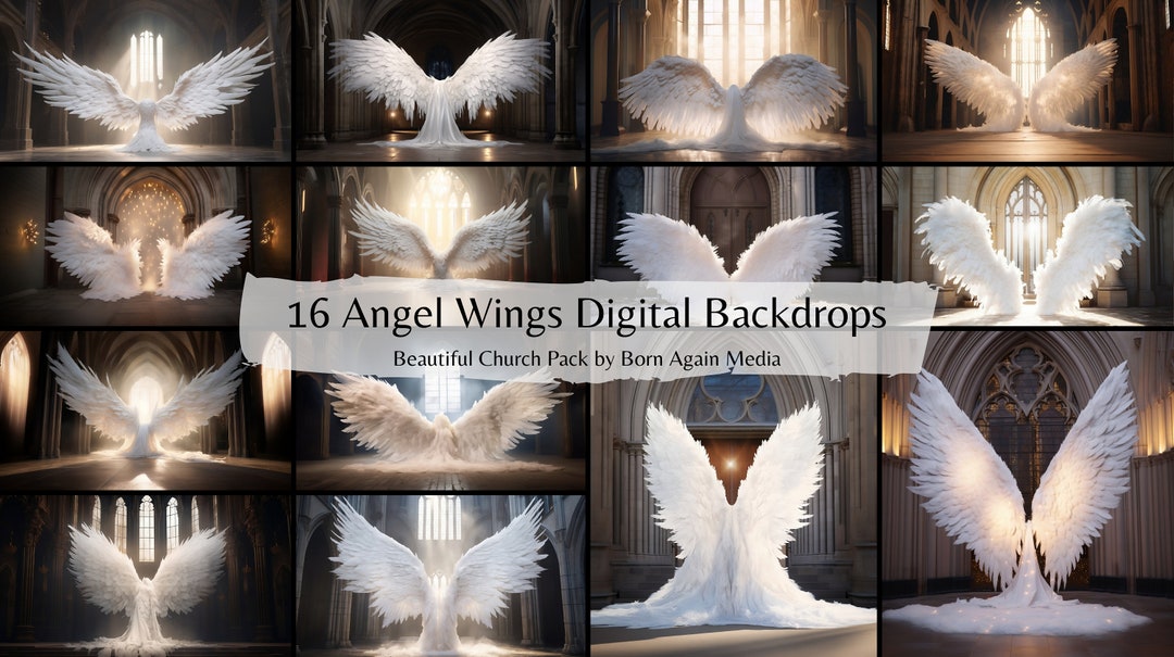 16 X Beautiful Church Angel Wings Digital Backdrops, Digital Backdrop ...
