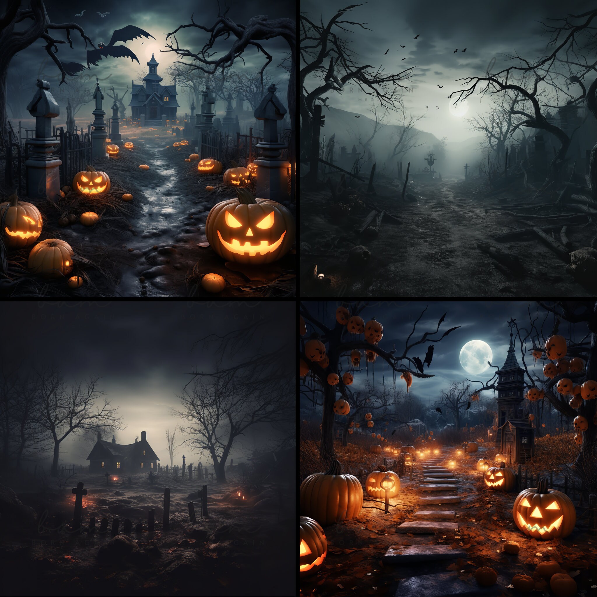 55 X Spooky Halloween Digital Backdrops, Backdrops for Kids, Digital ...