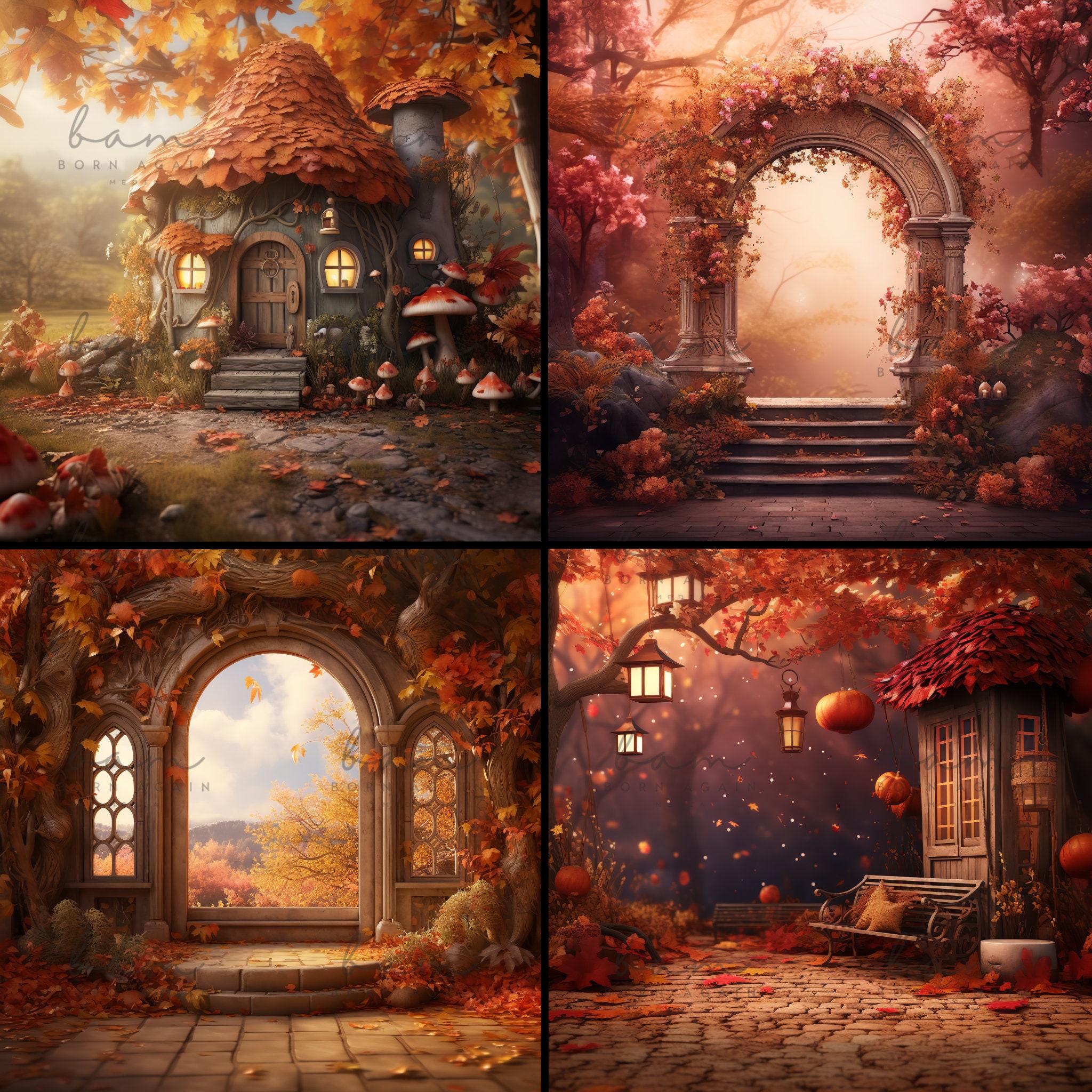 44 X Fairytale Autumn Digital Backdrops, Fall Backdrops for Kids ...