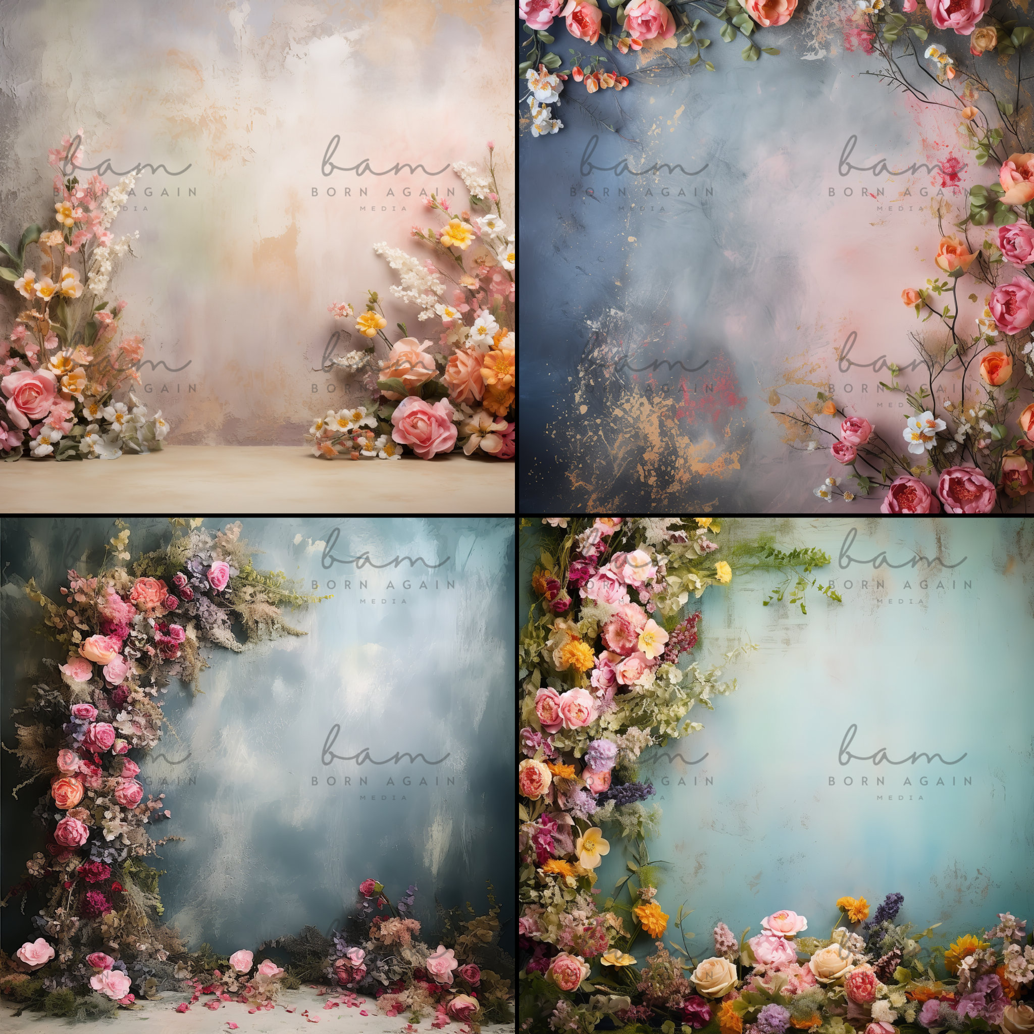 55 X Foral Borders Digital Backdrops, Digital Backdrop for Photography ...