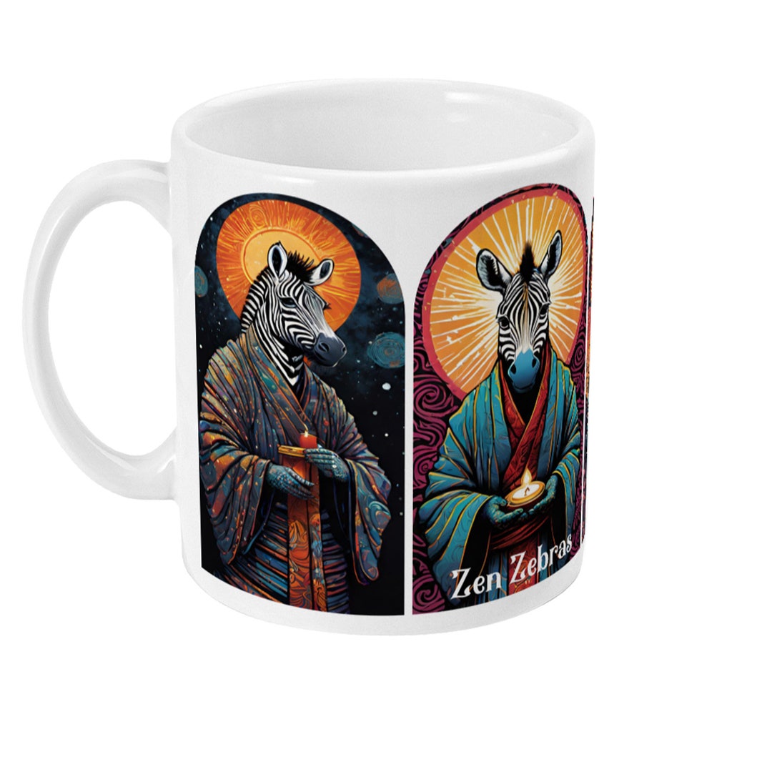 Zen Zebras Mug, African Wildlife, Psychedelic, Zoo Creature, Black ...