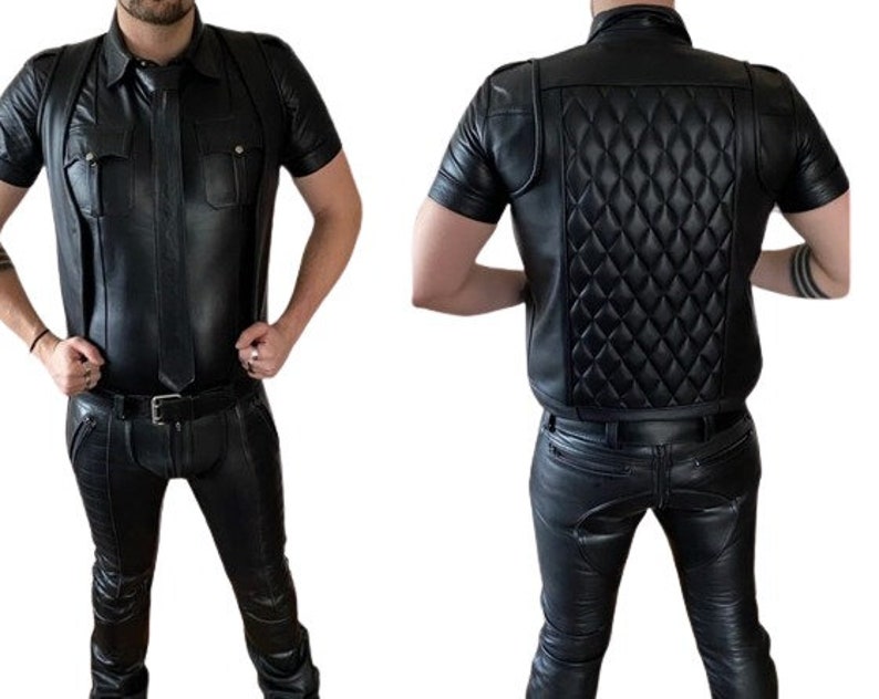 Real Leather BLUF Gay Bar Vest, Leather Uniform Vest, Padded Vest for ...
