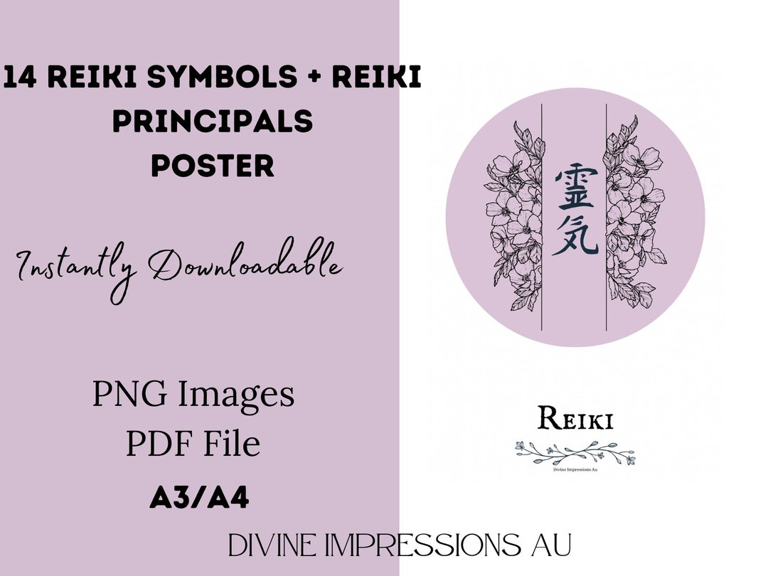 14 Reiki Symbols and Meaning Poster, Printable Reiki Healing A4/A3 Size ...
