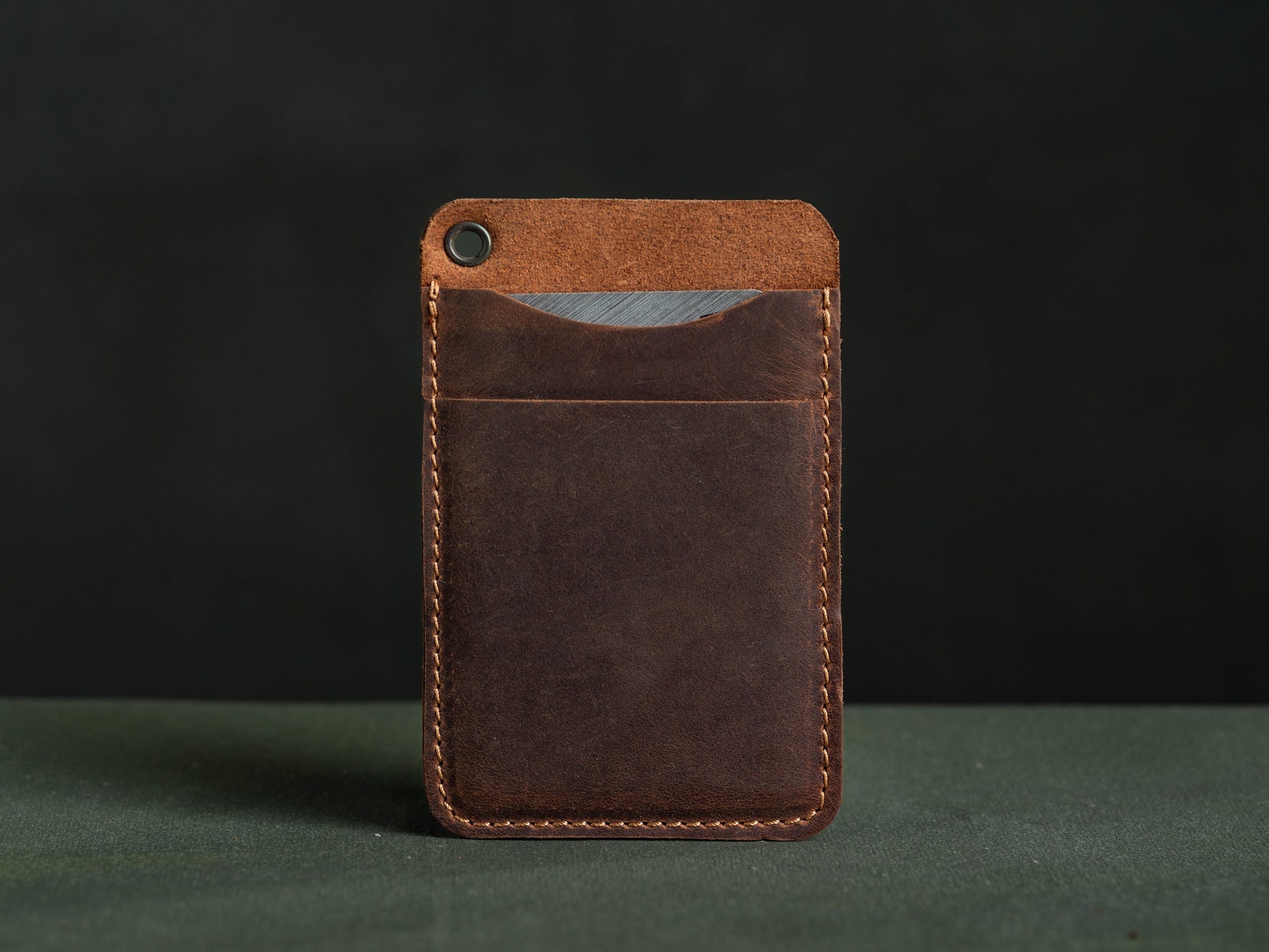 Small Size Wallet, Grey Leather Slim Card Holder Wallet, Minimalist ...