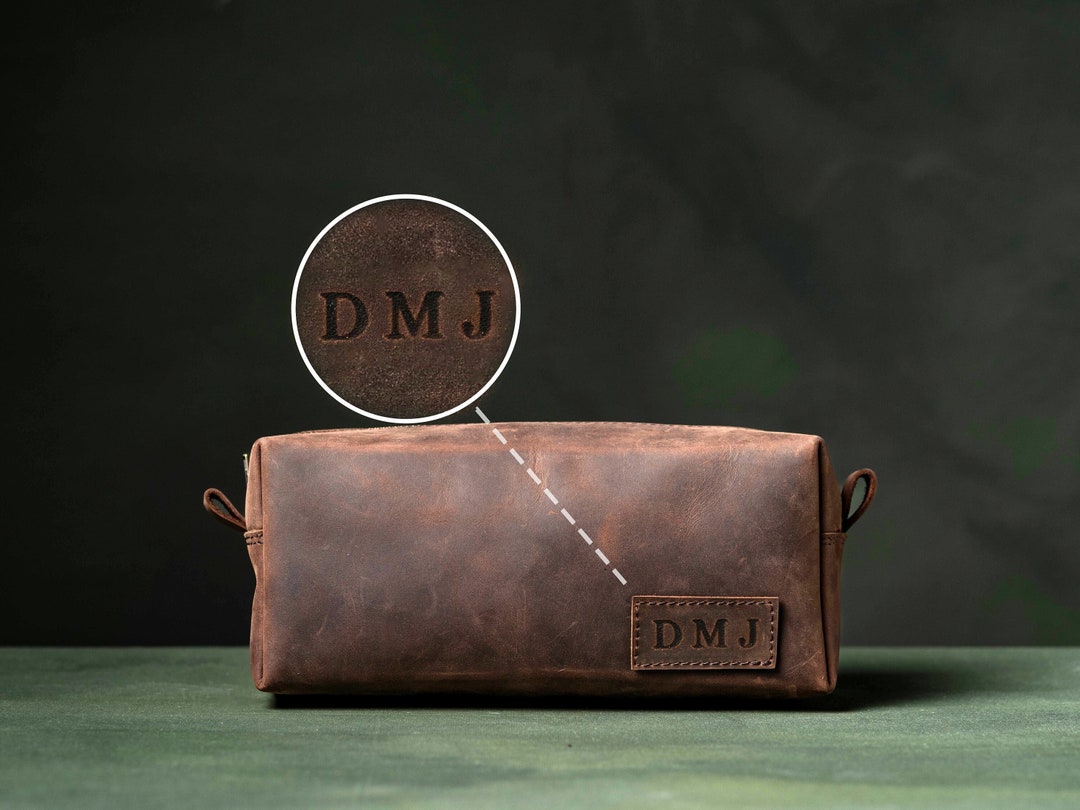 Personalized Leather Toiletry Bag for Men, Monogrammed Dopp Kit, Travel ...