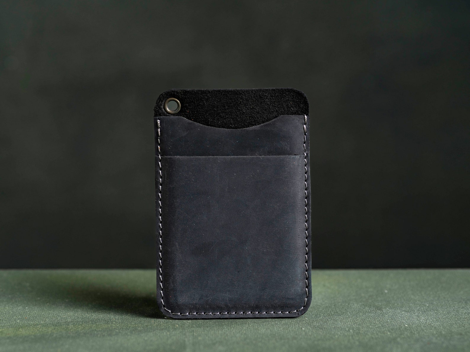 Small Size Wallet, Grey Leather Slim Card Holder Wallet, Minimalist ...