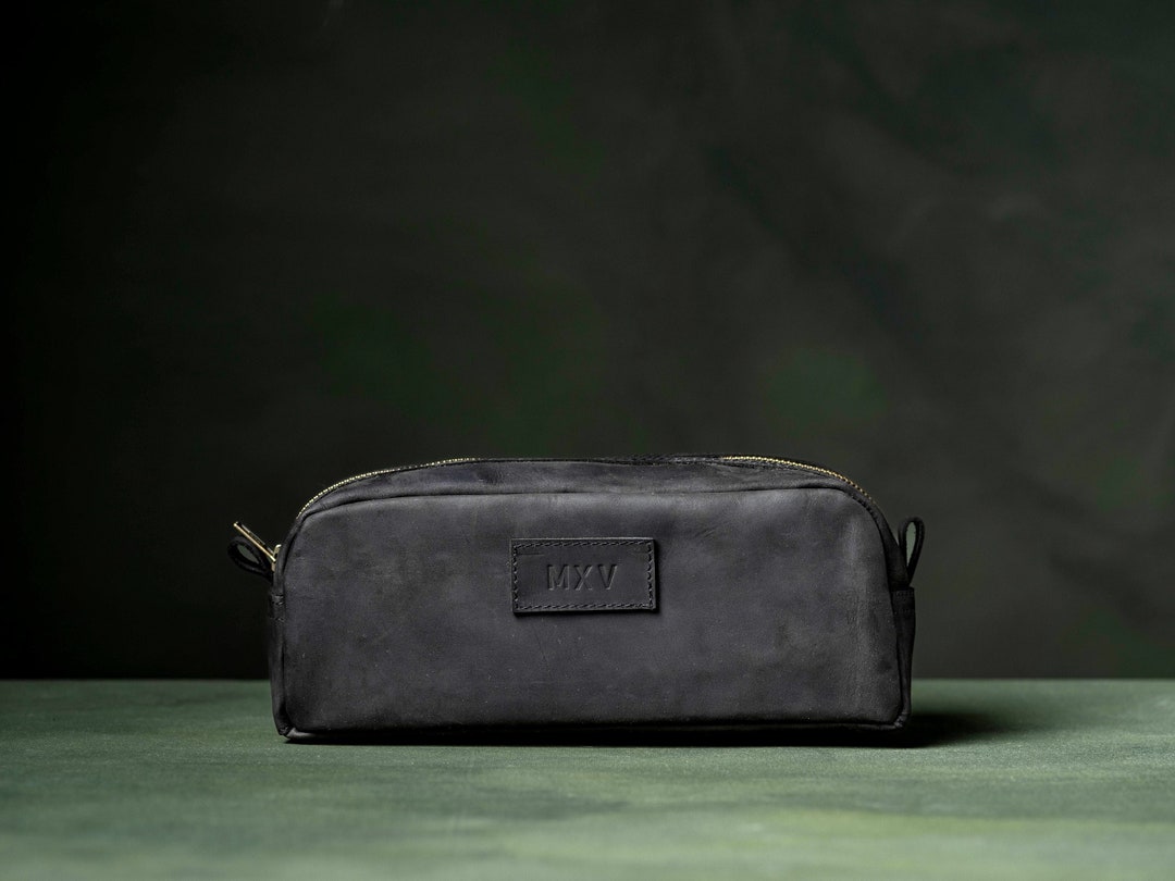 Black Dopp Kit for Men Personalized Toiletry Bag Leather - Etsy