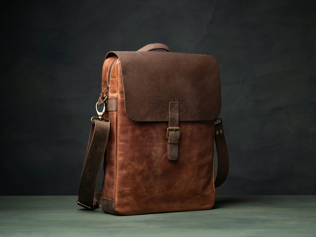 Vintage Satchel Messenger Bag for Men, Leather Laptop Bag, MacBook Pro ...