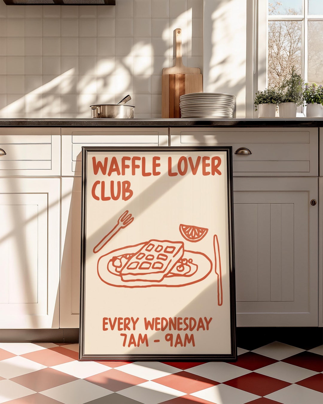 Hand Drawn Waffle Print - Instant Download - Waffle Poster - Cute Kitchen Wall Art - Food Sketch ...