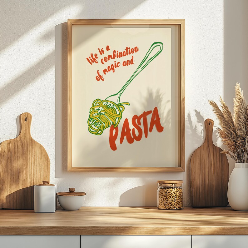 Pasta Poster, Italian Food Wall Art, Retro Kitchen Decor, Vintage Pasta ...