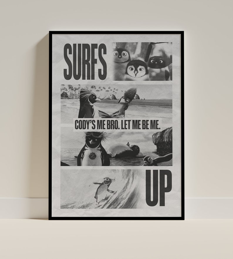 Movie Print of Surf's up Black and White, Unframed A4/A3/A2, Wall Art ...