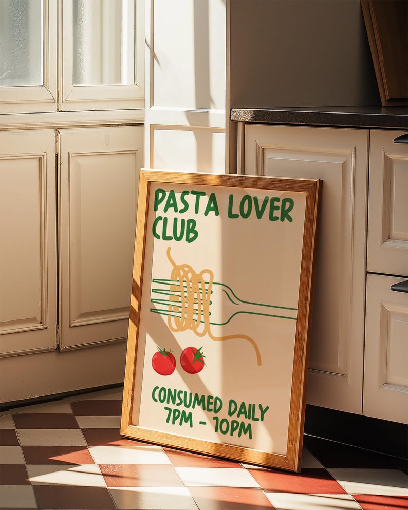 Hand Drawn Pasta Print - Spaghetti Poster - Cute Kitchen Wall Art ...