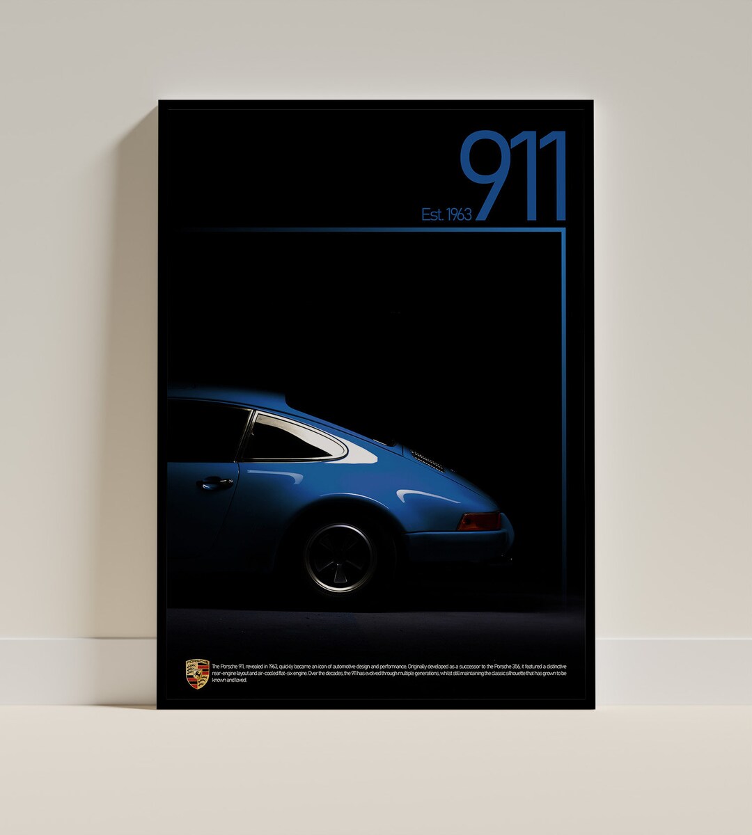 Porsche 911 Blue Vintage Poster, Unframed A4/A3/A2, Wall Art, Home ...