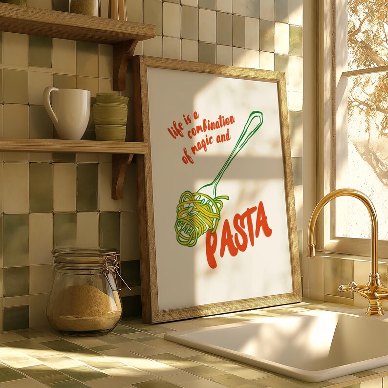 Pasta Poster, Italian Food Wall Art, Retro Kitchen Decor, Vintage Pasta ...