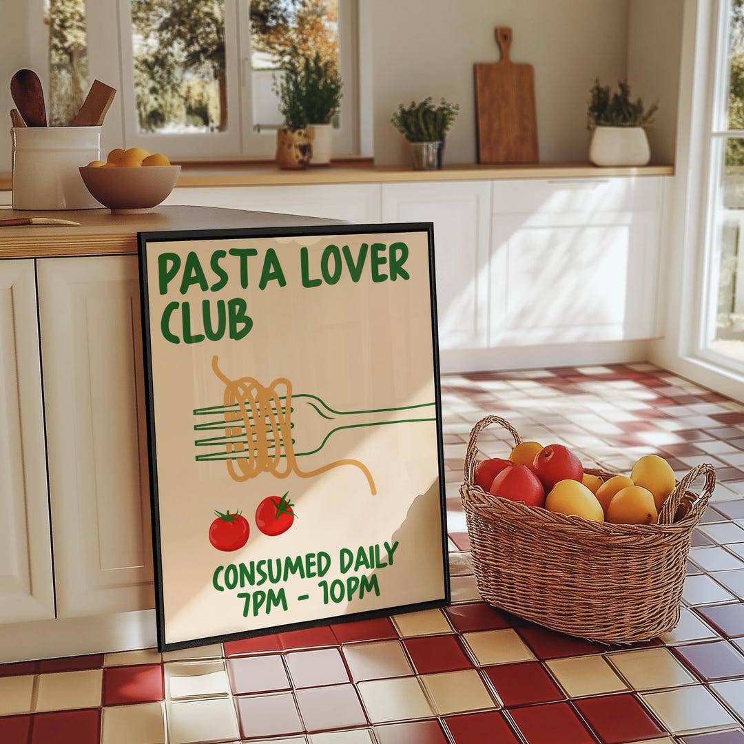 Hand Drawn Pasta Print - Spaghetti Poster - Cute Kitchen Wall Art ...