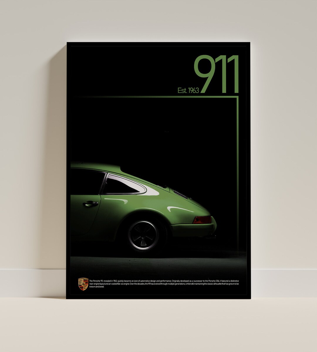 Porsche 911 Green Vintage Poster, Unframed A4/A3/A2, Wall Art, Home ...