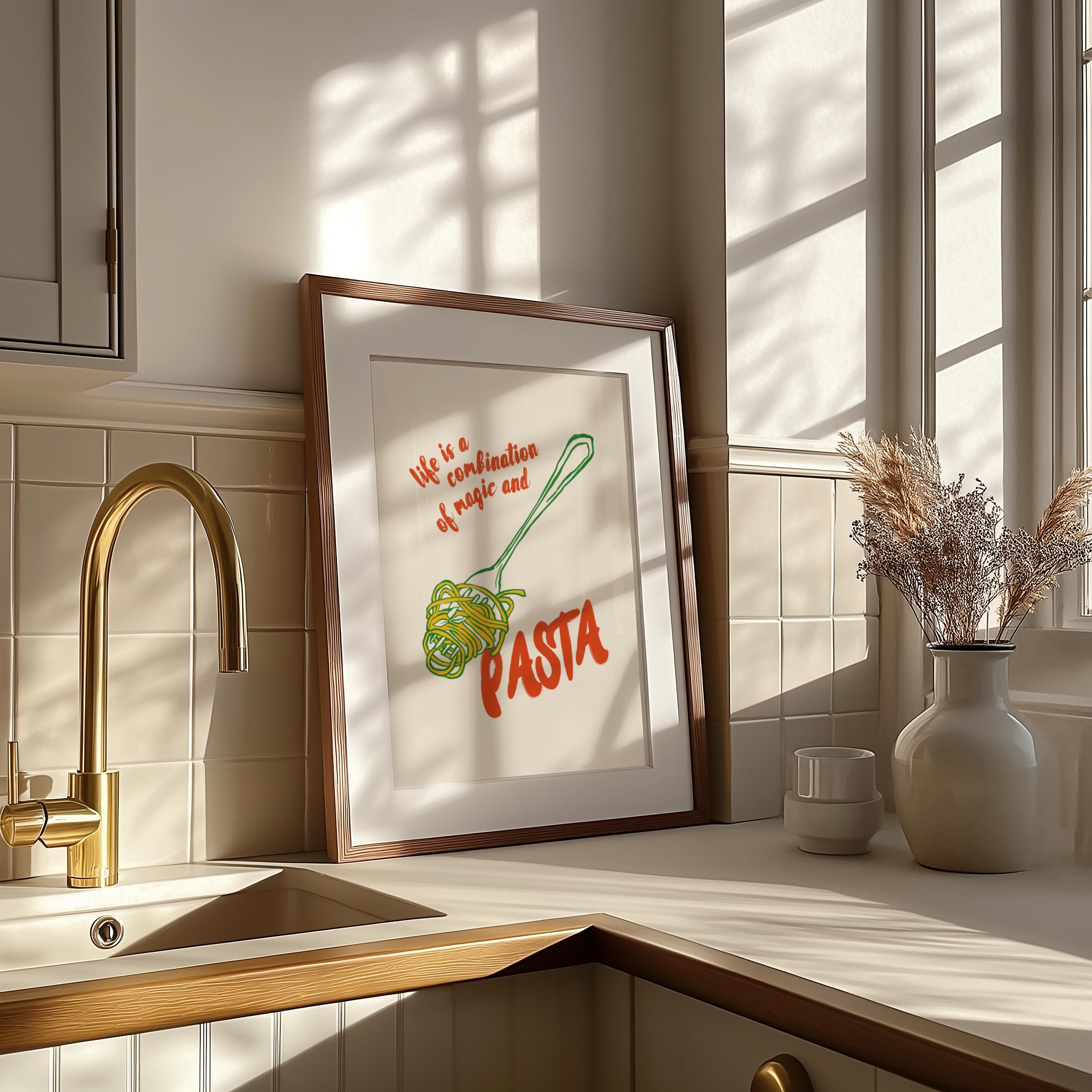 Pasta Poster, Italian Food Wall Art, Retro Kitchen Decor, Vintage Pasta ...