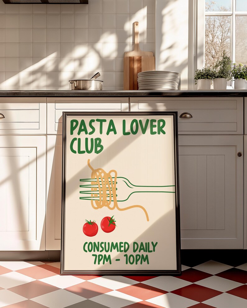Hand Drawn Pasta Print - Spaghetti Poster - Cute Kitchen Wall Art ...