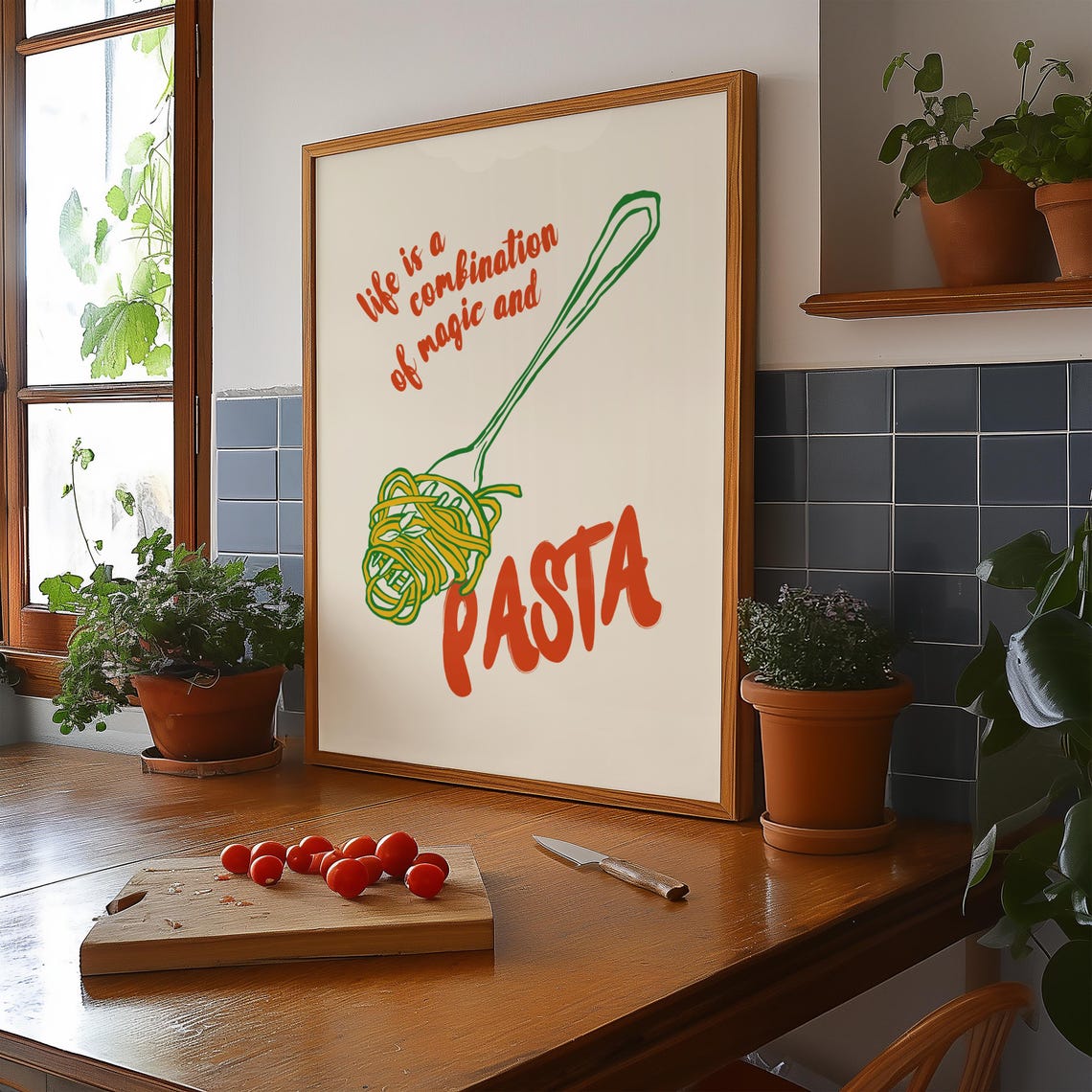 Pasta Poster, Italian Food Wall Art, Retro Kitchen Decor, Vintage Pasta ...