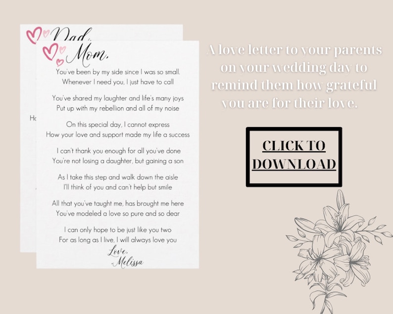 Wedding Day Love Letters, to My Mom and Dad on My Wedding Day - Etsy