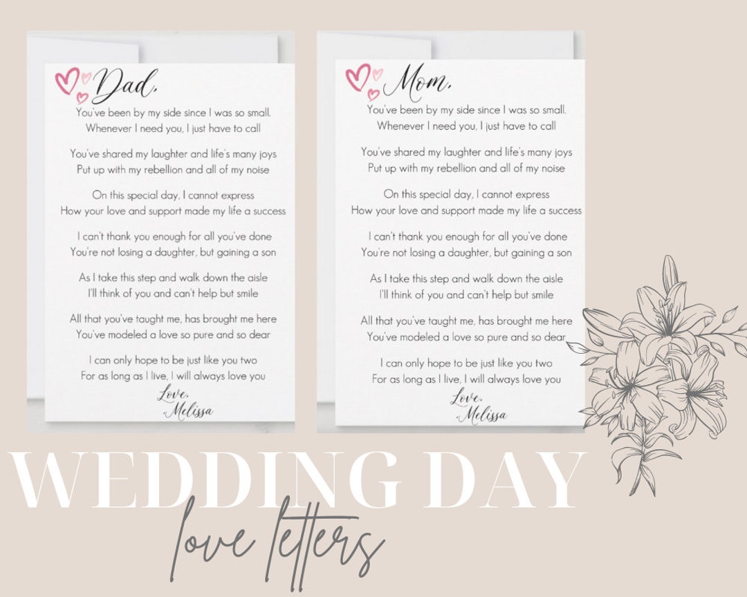 Wedding Day Love Letters, to My Mom and Dad on My Wedding Day - Etsy