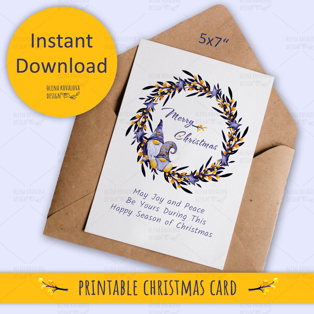 Printable Christmas Greeting Digital Card, 5x7 Blank Interior Folded ...