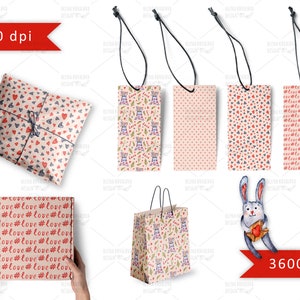 Valentine Bunny Digital Papers, Watercolor Seamless Patterns Full of ...