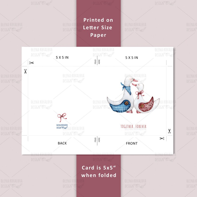 Printable Greeting Romantic Card Foldable 5x5, Digital Instant Download ...