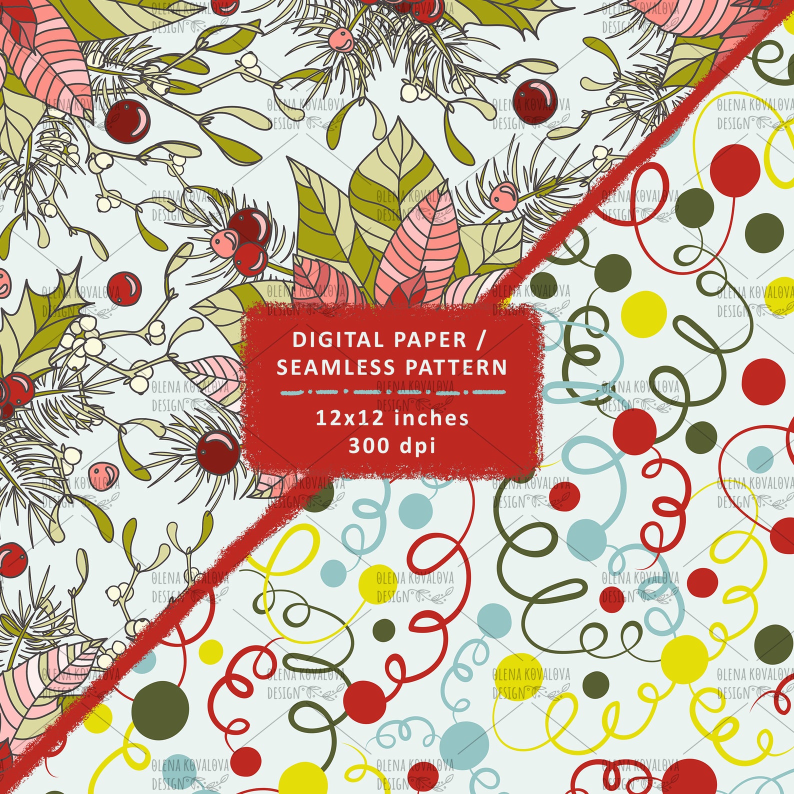 Christmas Flowers Digital Papers, Printable Seamless Holiday Patterns ...