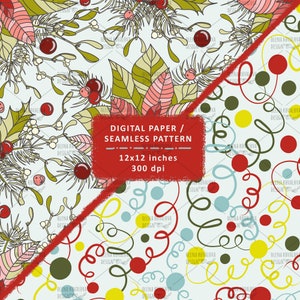 Christmas Flowers Digital Papers, Printable Seamless Holiday Patterns ...