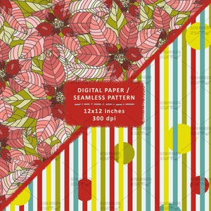 Christmas Flowers Digital Papers, Printable Seamless Holiday Patterns ...