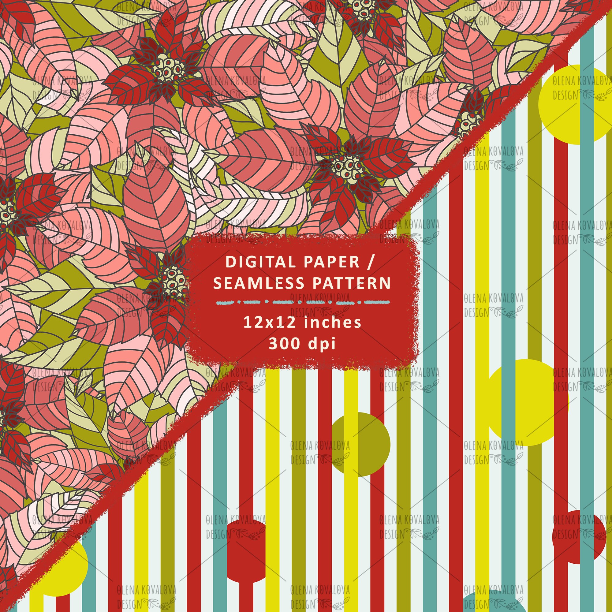 Christmas Flowers Digital Papers, Printable Seamless Holiday Patterns ...