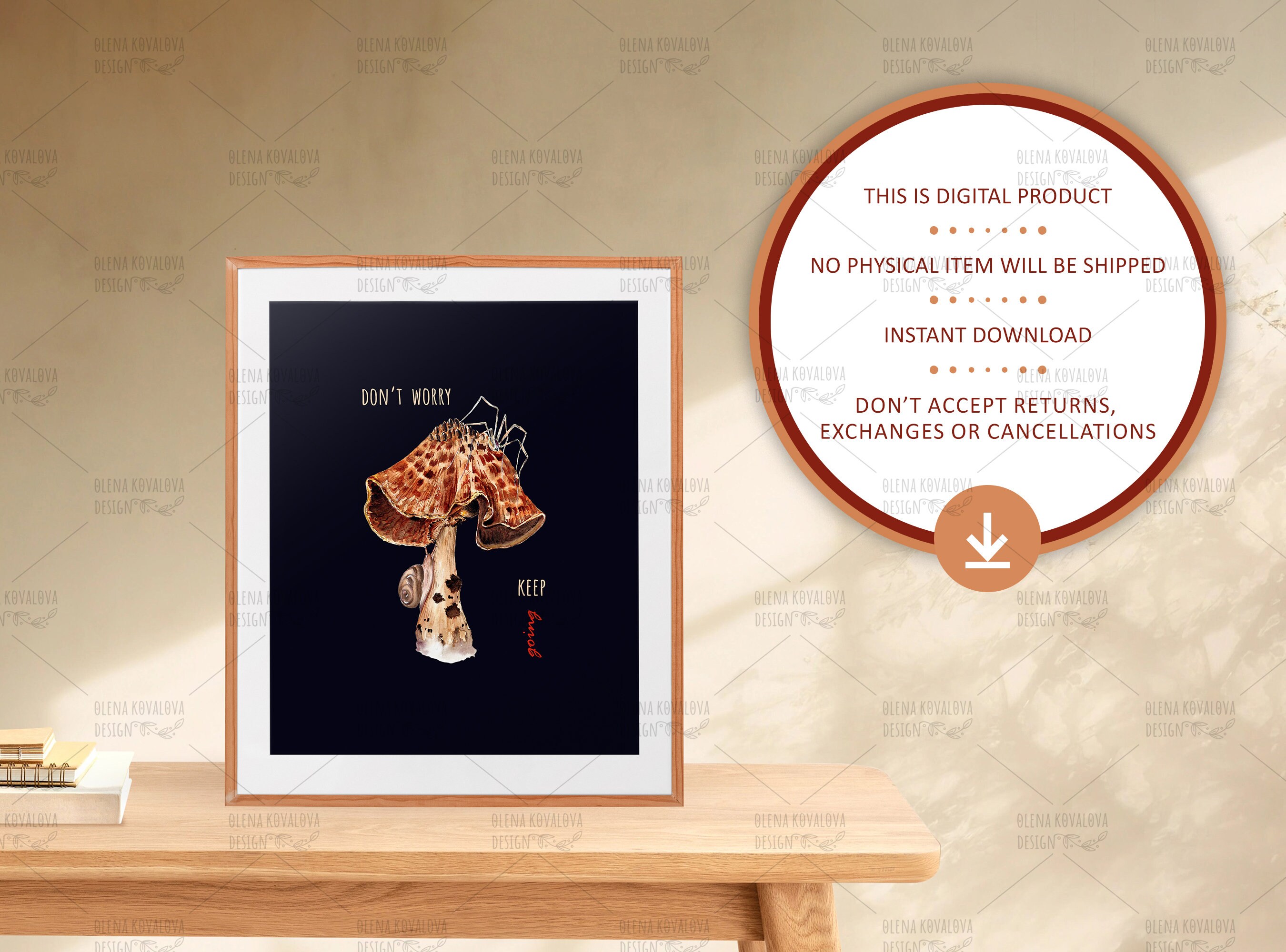 Mushrooms Watercolor Cute Decor Prints Motivational Quotes Wall Art ...