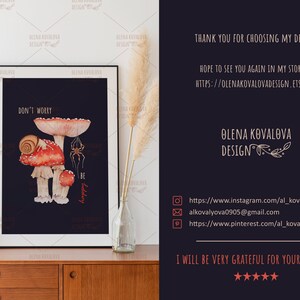 Mushrooms Watercolor Cute Decor Prints Motivational Quotes Wall Art ...